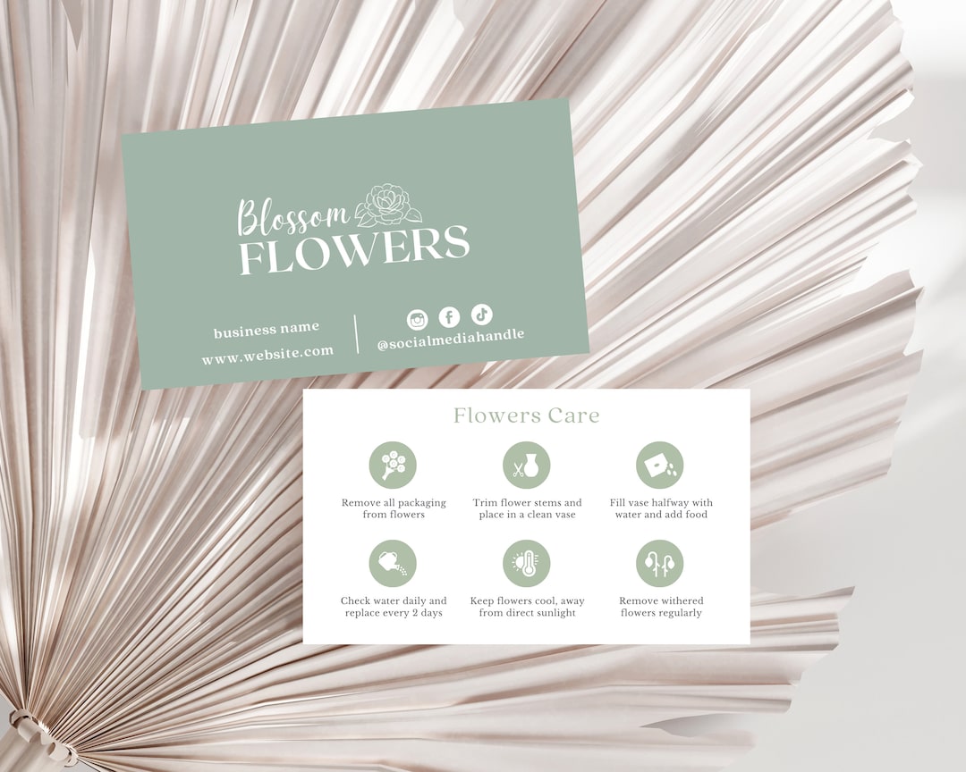 Flowers Care Card Template, Printable Florist Care Card, Bouquet Care ...