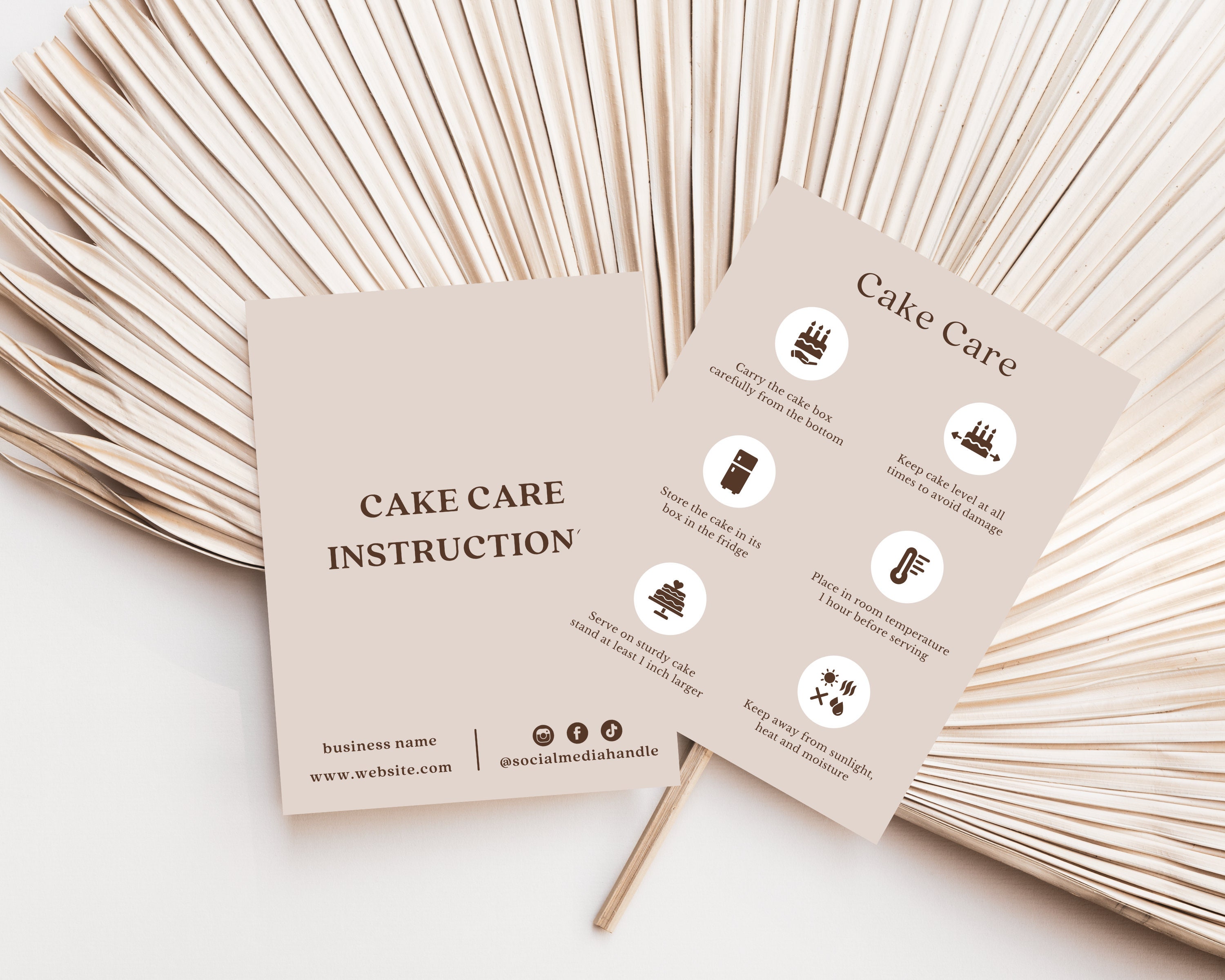 Cake Care Card Template, Minimalist Cake Instructions, Editable Cake ...