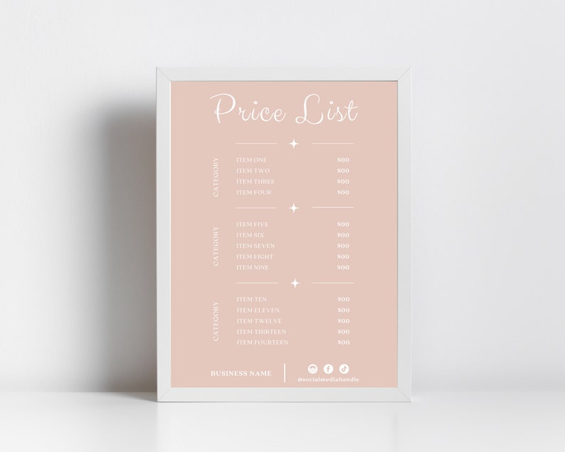Editable Price List Template Printable Price Sheet Small - Etsy Ireland