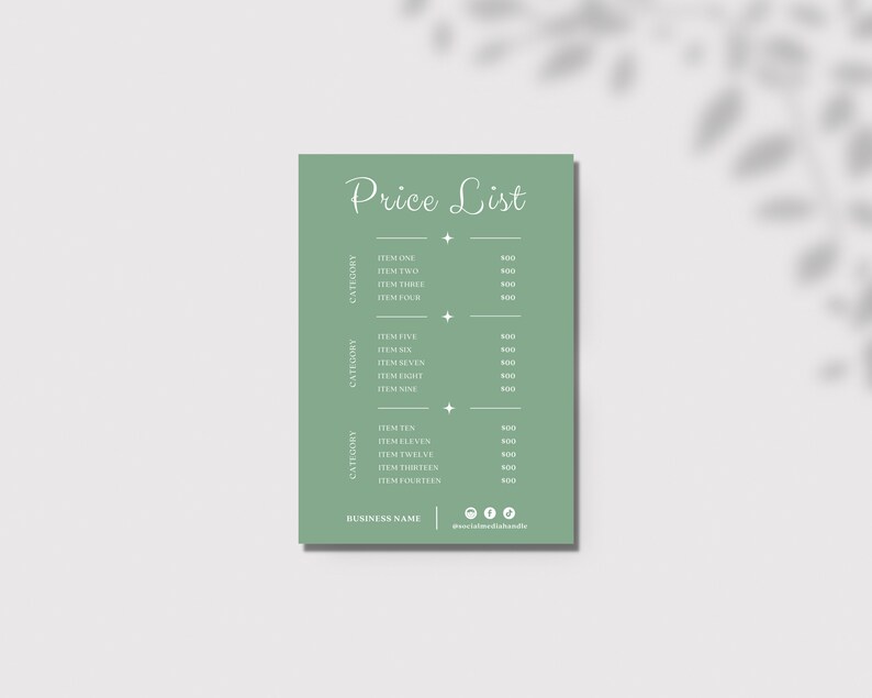 Editable Price List Template, Printable Price Sheet, Small Business ...