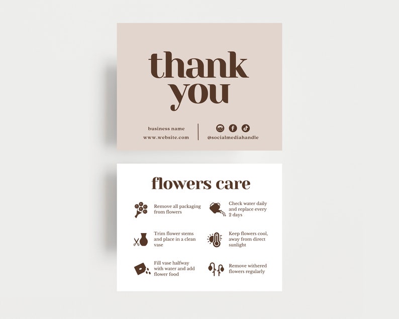 Flowers Care Card Template, Printable Flower Instructions, Florist ...
