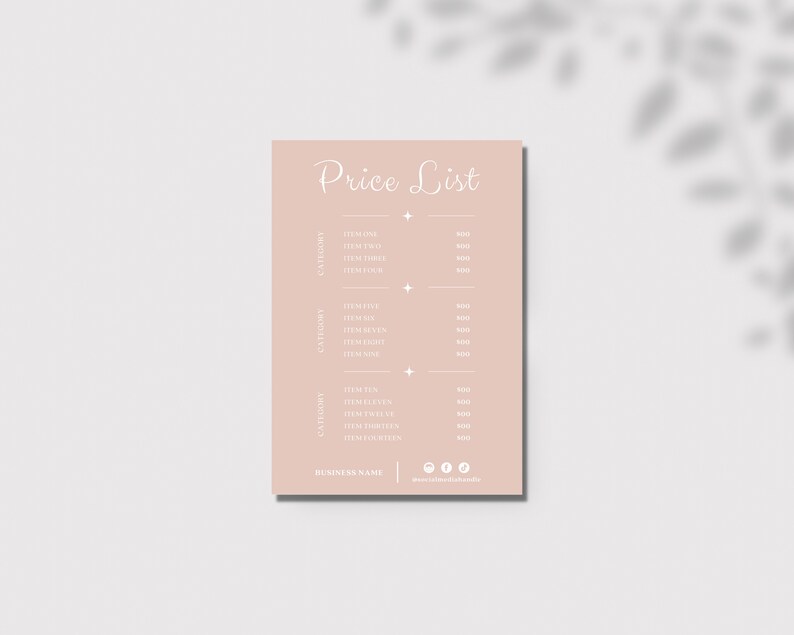 Editable Price List Template Printable Price Sheet Small - Etsy Ireland