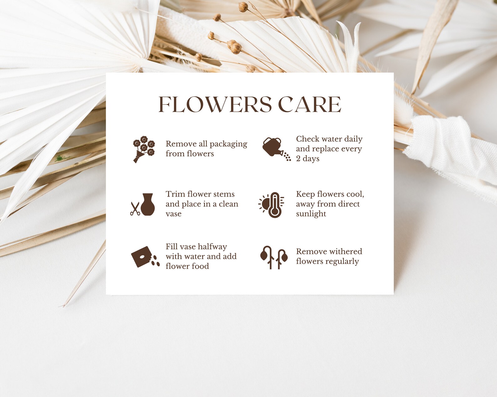 Flowers Care Card Template, Printable Florist Care Card, Bouquet Care ...