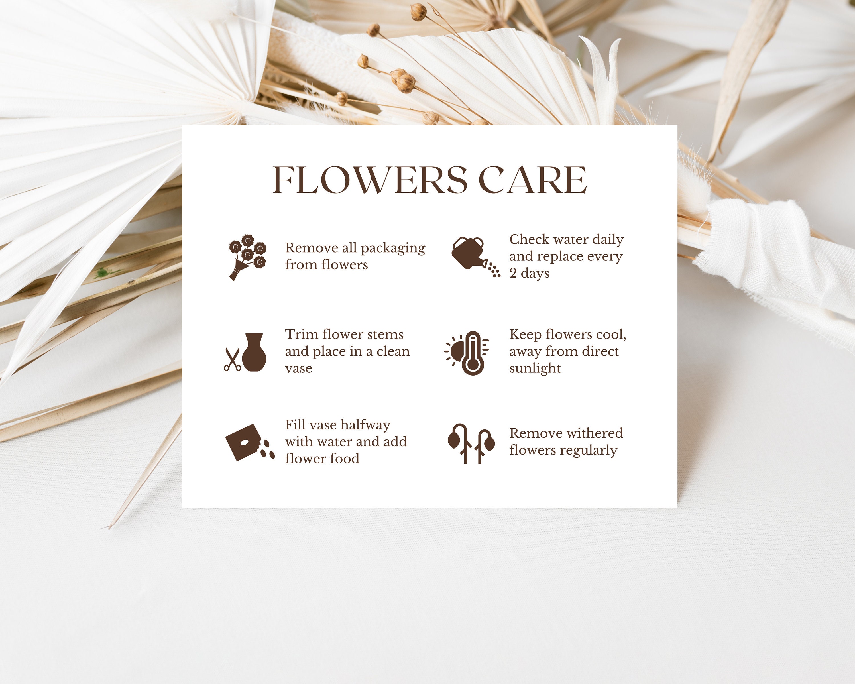 Flowers Care Card Template, Printable Florist Care Card, Bouquet Care ...