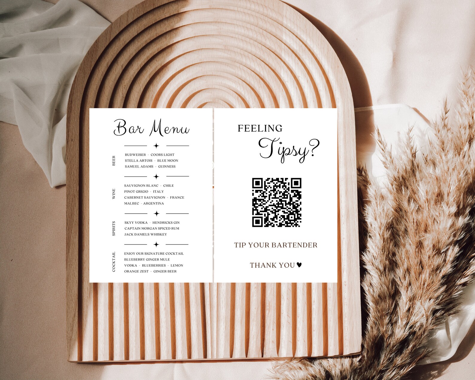 Printable Virtual Tip and Bar Menu Sign Template, QR Code Sign, Drink ...