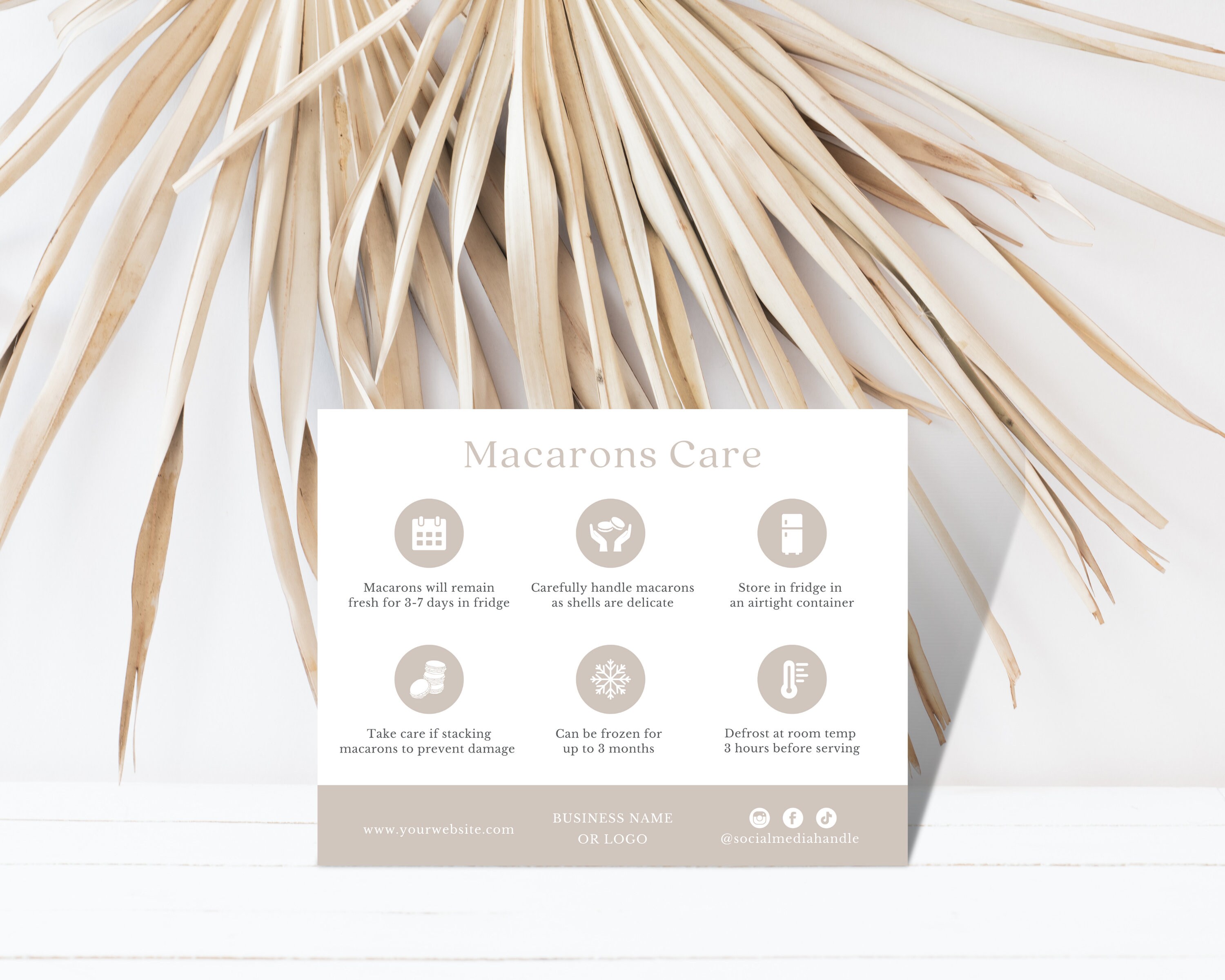 Editable Macarons Care Card Template, Macarons Care Insert, Minimalist ...