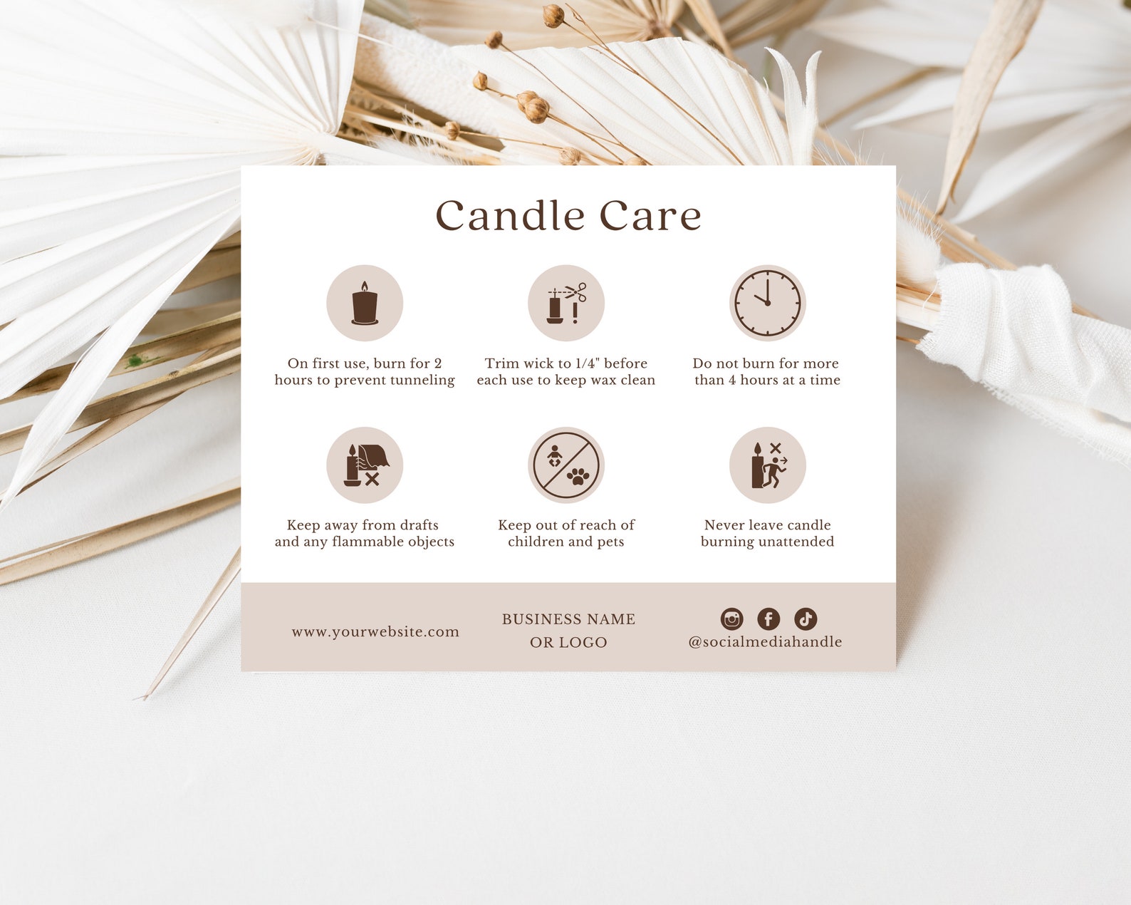 Candle Care Card Template, Printable Candle Care Instructions, Candle ...