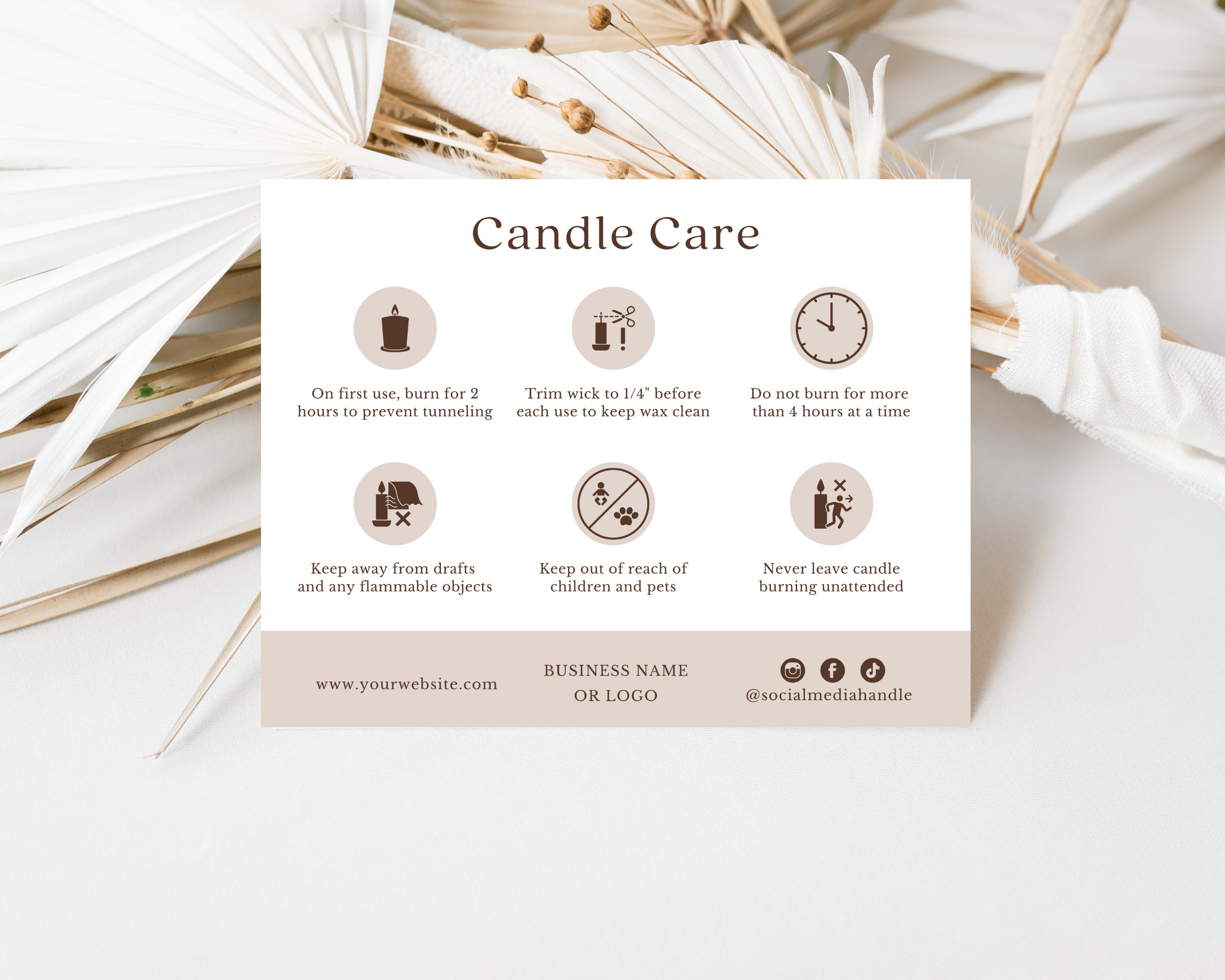 Candle Care Card Template, Printable Candle Care Instructions, Candle ...