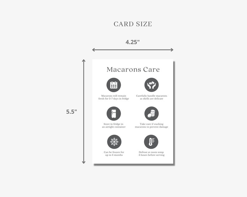 Editable Macarons Care Card Template, Macarons Care Insert, Minimalist ...