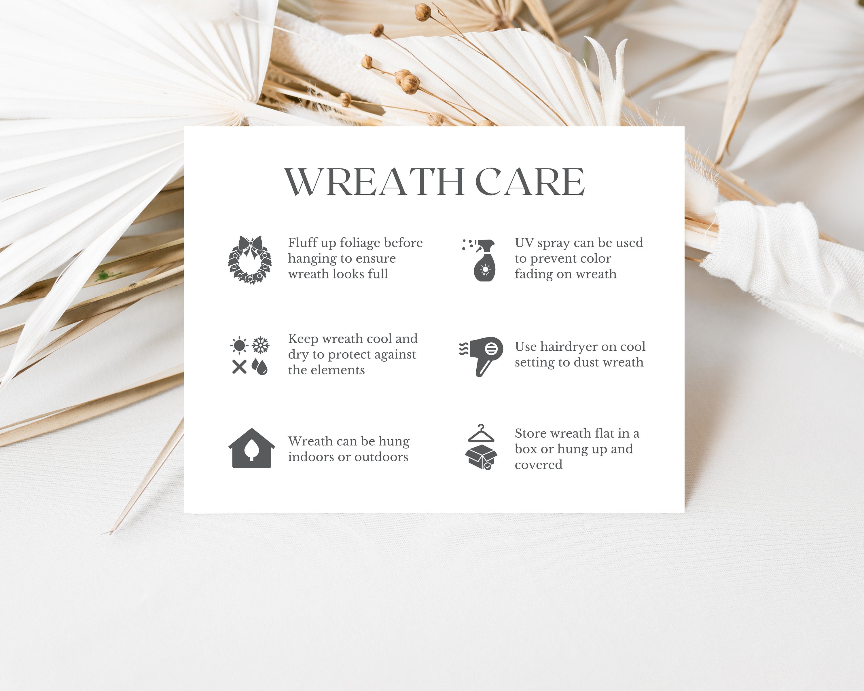 Editable Wreath Care Card Template, Printable Florist Care Card, Wreath ...