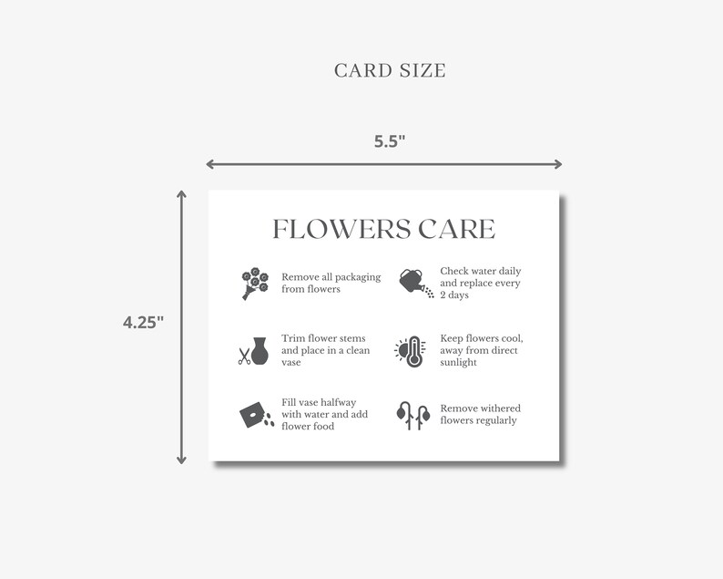 Flowers Care Card Template, Printable Florist Care Card, Bouquet Care ...