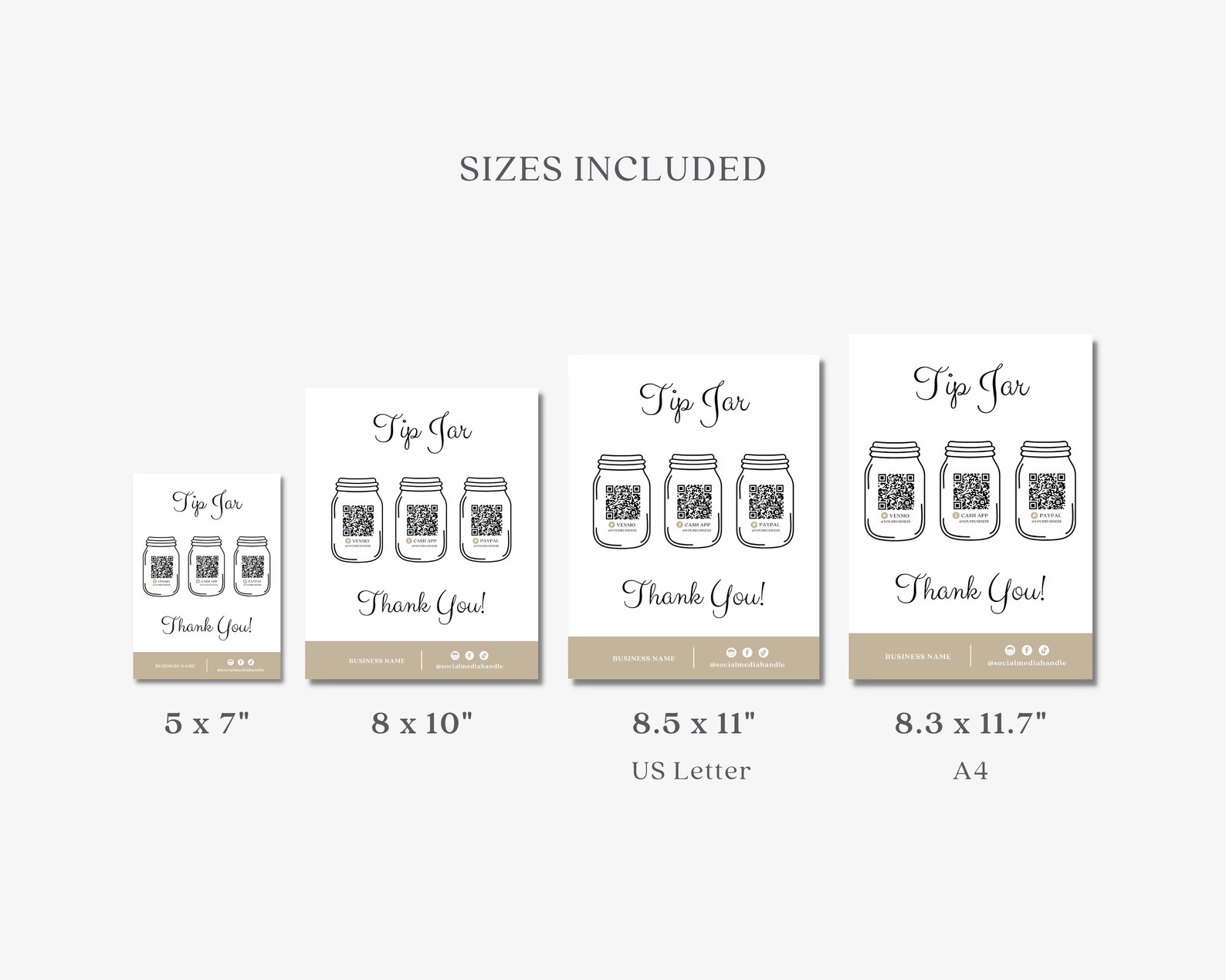 Printable Virtual Tip Jar Payment Sign, QR Code Sign Template, Editable ...