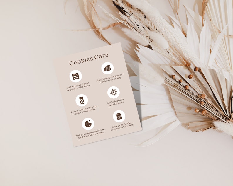 Editable Cookie Care Card Template Biscuit Care Insert - Etsy
