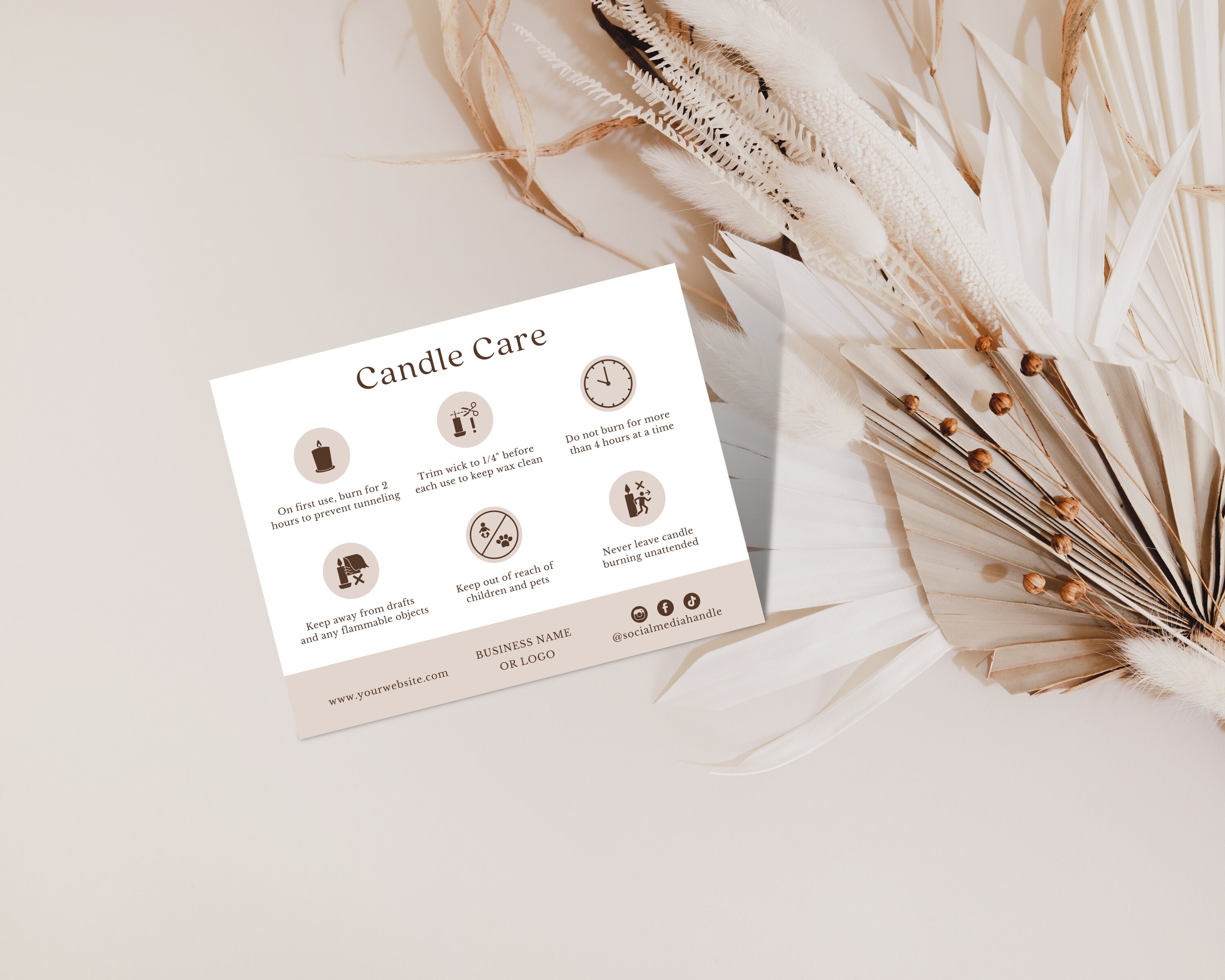 Candle Care Card Template, Printable Candle Care Instructions, Candle ...