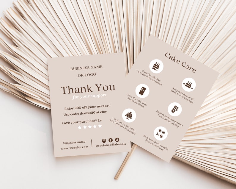 Cake Care Card Template, Minimalist Cake Instructions, Editable Cake ...