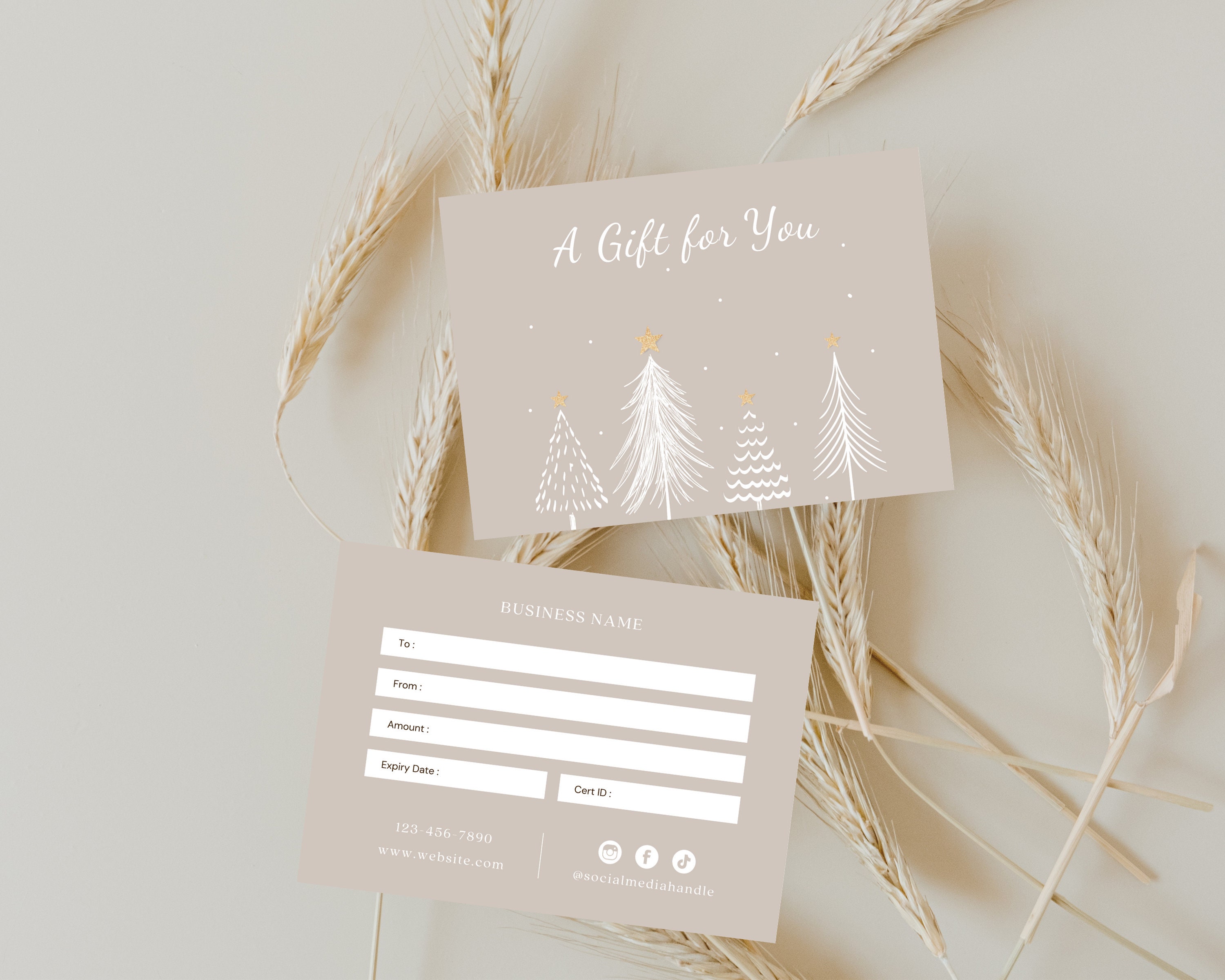 Holiday Gift Card Template, Printable Christmas Gift Voucher, Modern ...
