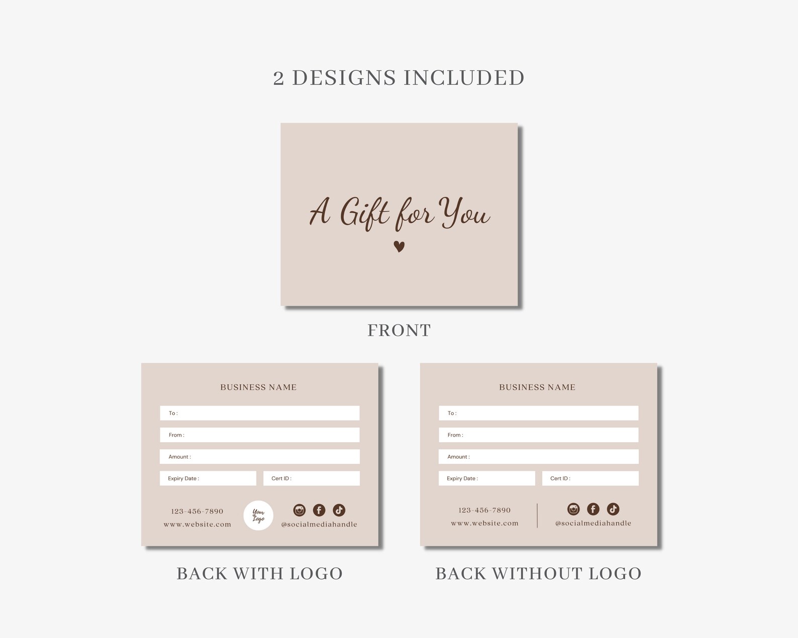 Editable Gift Card Template With Logo, DIY Printable Gift Voucher ...
