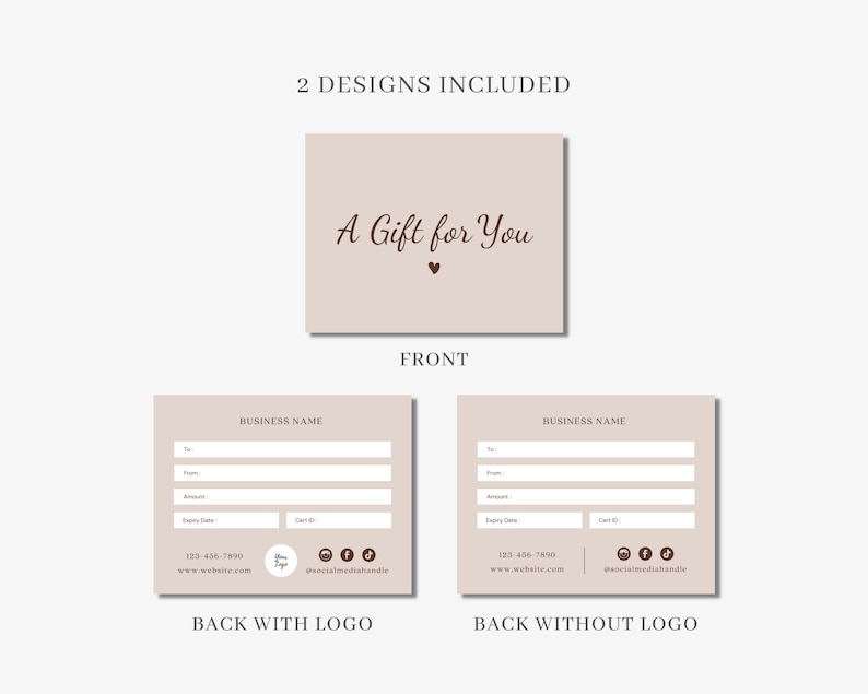 Editable Gift Card Template With Logo, DIY Printable Gift Voucher ...