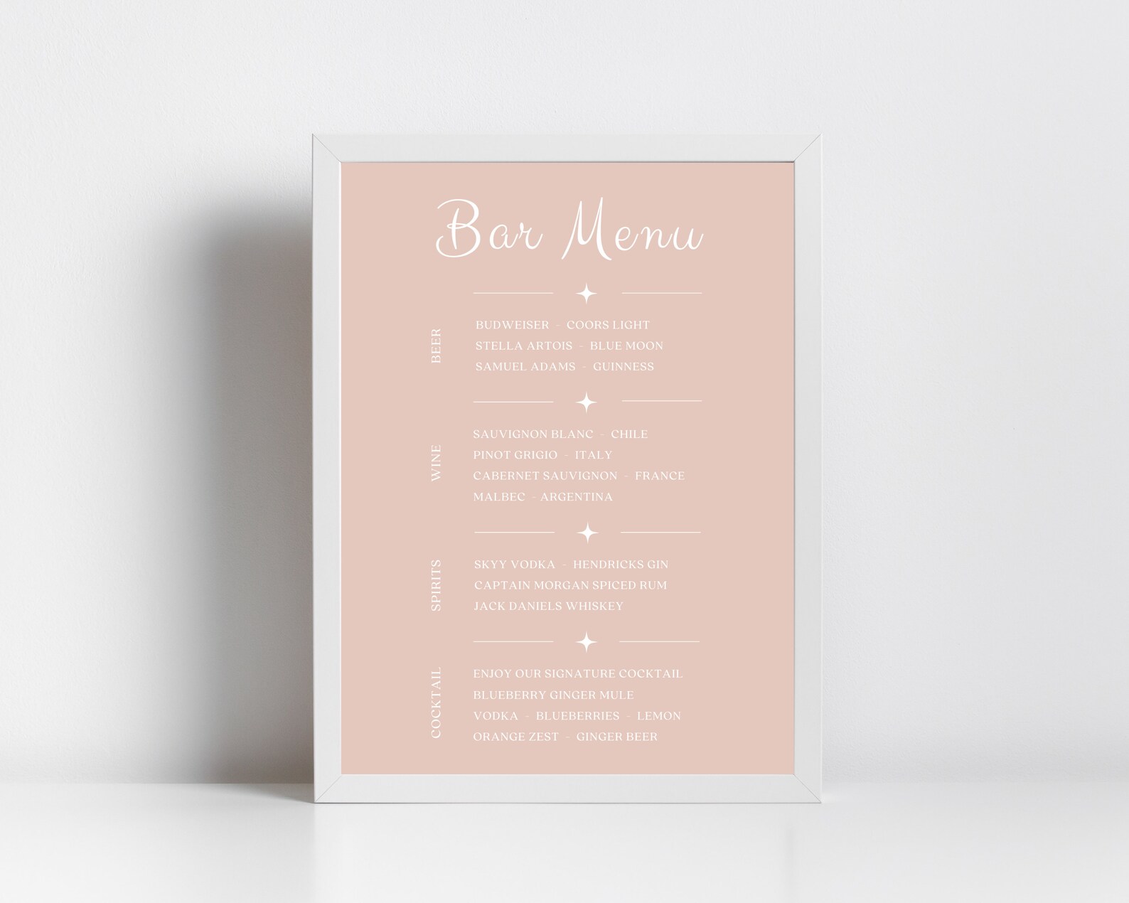 Printable Bar Menu Sign Template, Drink Menu Sign, Wedding Bar Sign ...