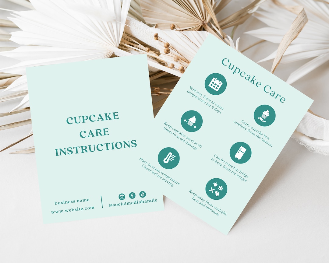 Editable Cupcake Care Card Template, Cupcake Care Insert, Minimalist ...