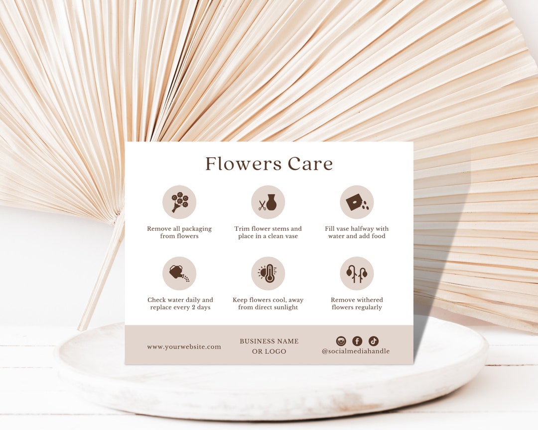Editable Flowers Care Instructions Card, Printable Florist Care Card ...