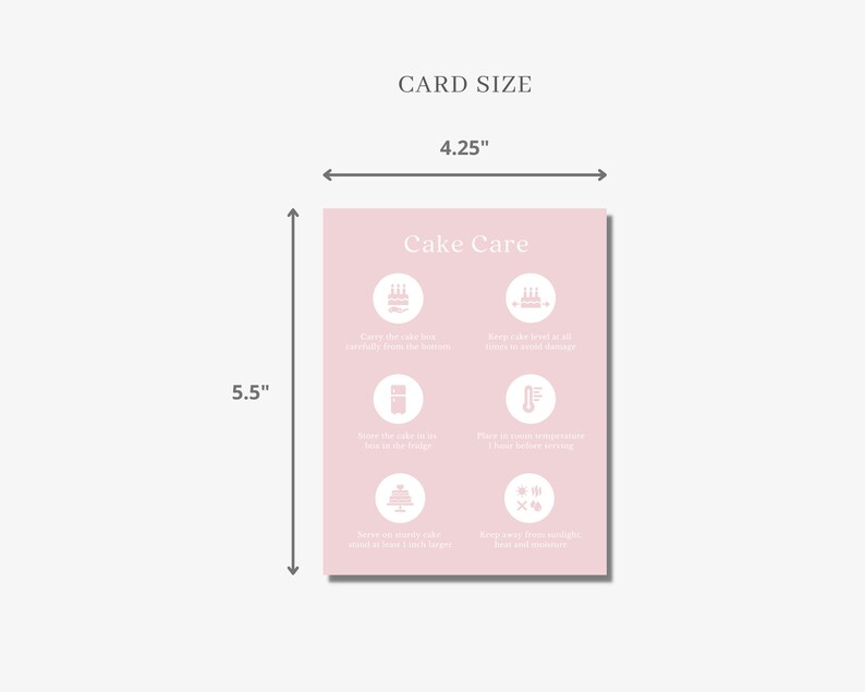 Editable Cake Care Card Template, Cake Care Insert, Minimalist Cake ...