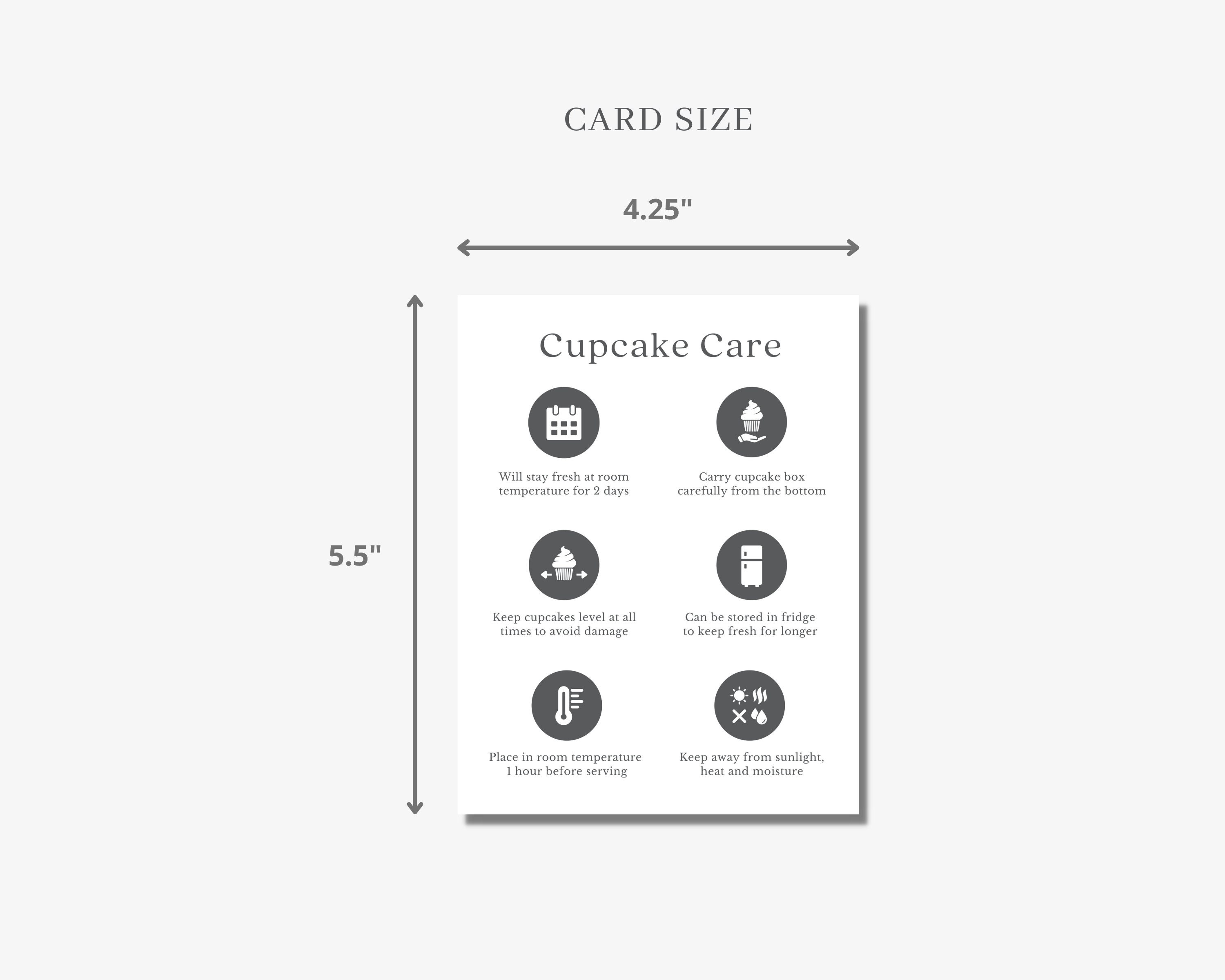 Cupcake Care Card Template, Minimalist Cupcake Instructions, Editable ...