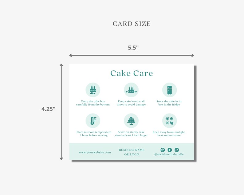 Editable Cake Care Card Template, Cake Care Insert, Minimalist Cake ...