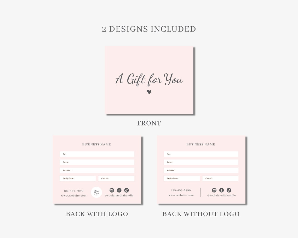 Editable Gift Card Template With Logo DIY Printable Gift - Etsy Ireland