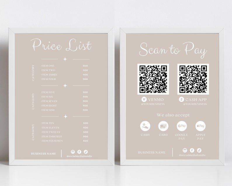 Printable Scan to Pay Sign & Price List Template QR Code - Etsy
