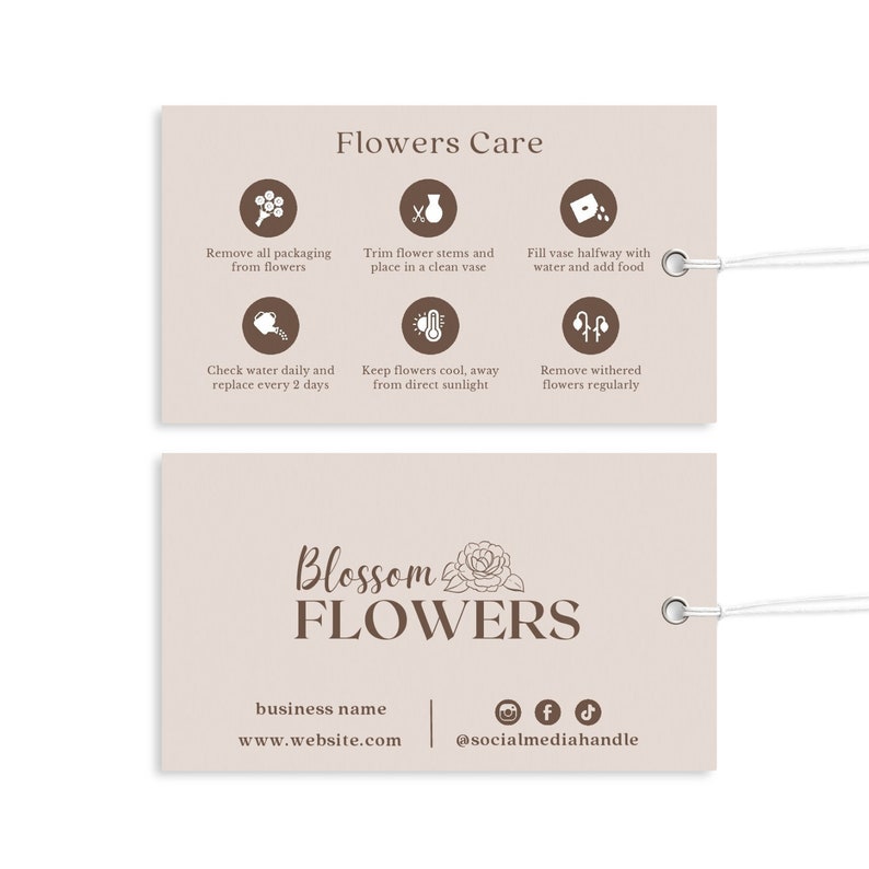 Flower Care Hang Tag Template, Printable Florist Hang Tag, Bouquet Care ...