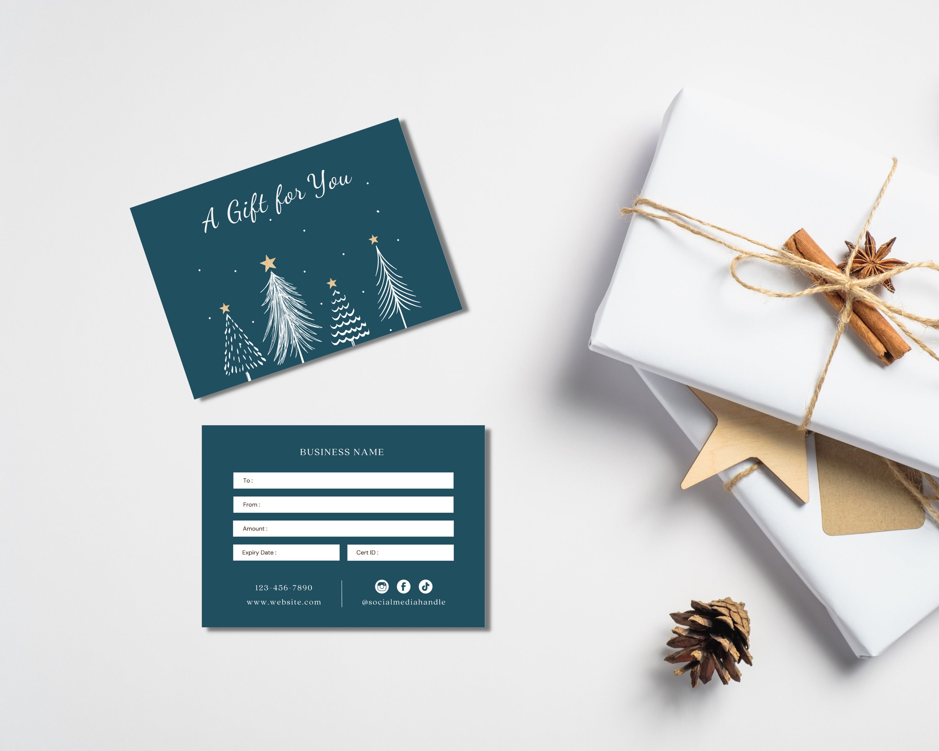 Holiday Gift Card Template, Printable Christmas Gift Voucher, Modern ...