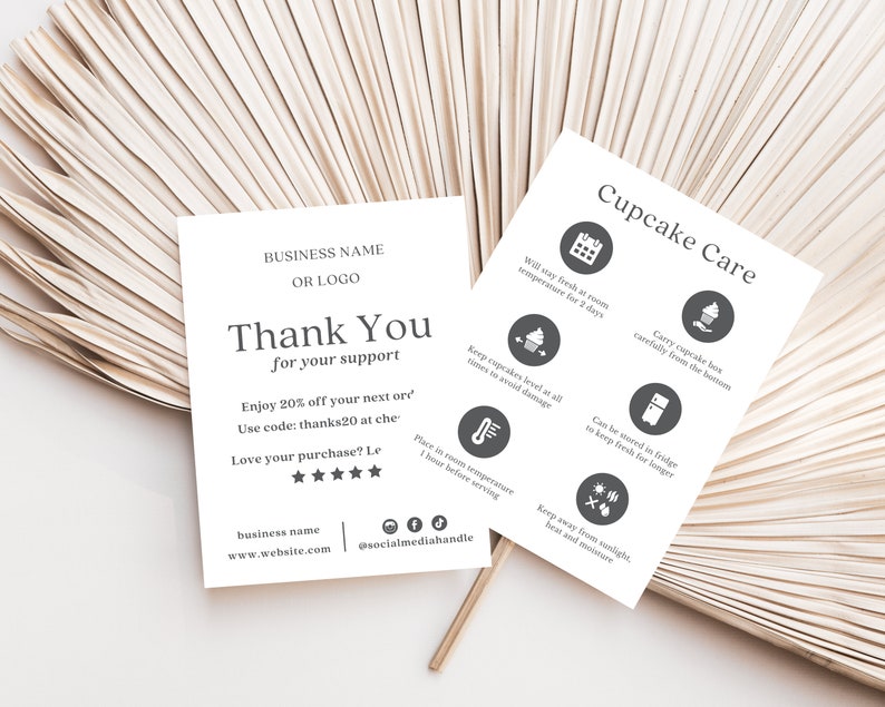 Cupcake Care Card Template Minimalist Cupcake Instructions - Etsy