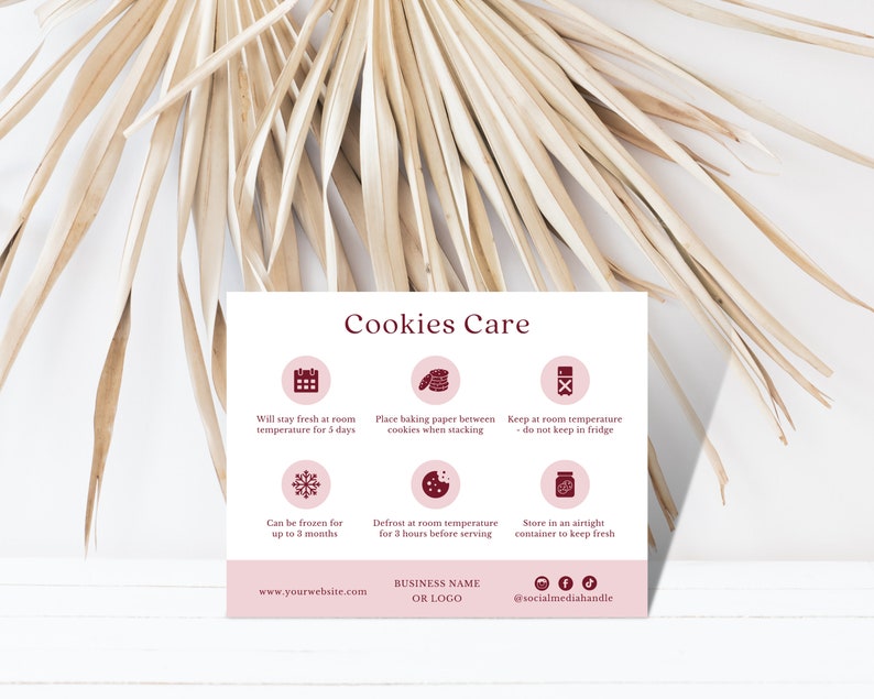 Cookie Care Card Template, Editable Cookies Care Guide, Bakery Care ...