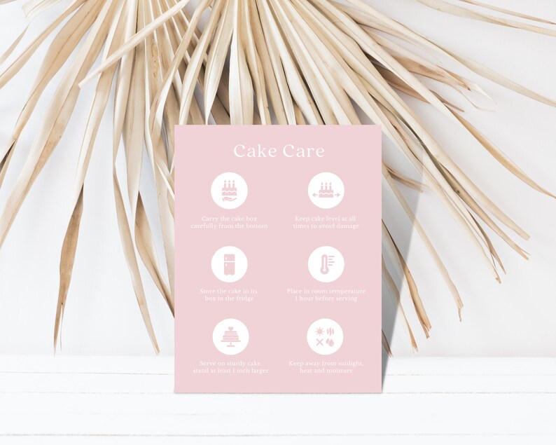 Editable Cake Care Card Template, Cake Care Insert, Minimalist Cake ...