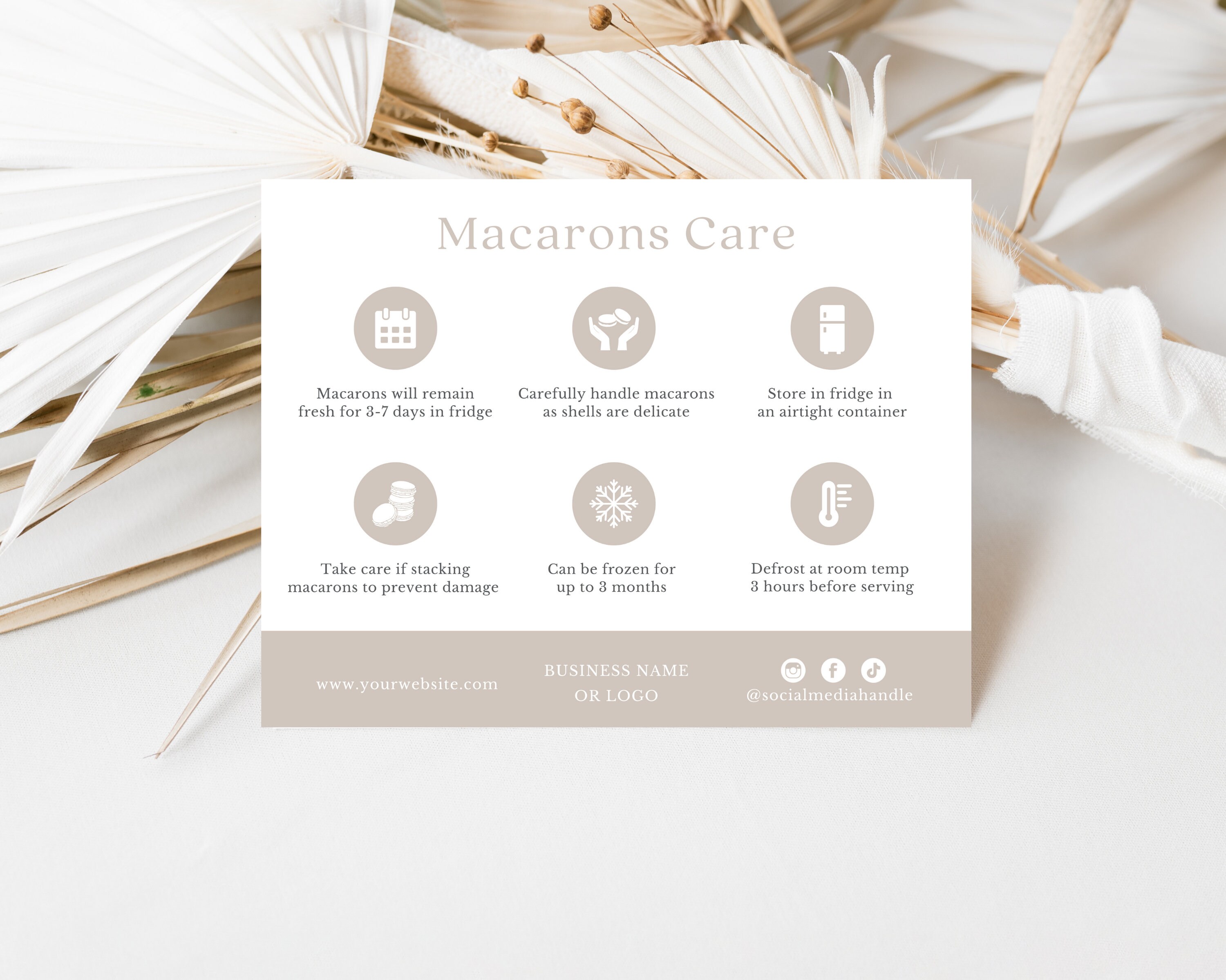 Editable Macarons Care Card Template, Macarons Care Insert, Minimalist ...