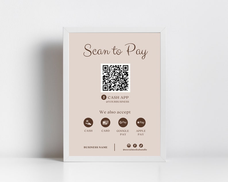 Scan to Pay Sign Editable QR Code Sign Template Printable - Etsy