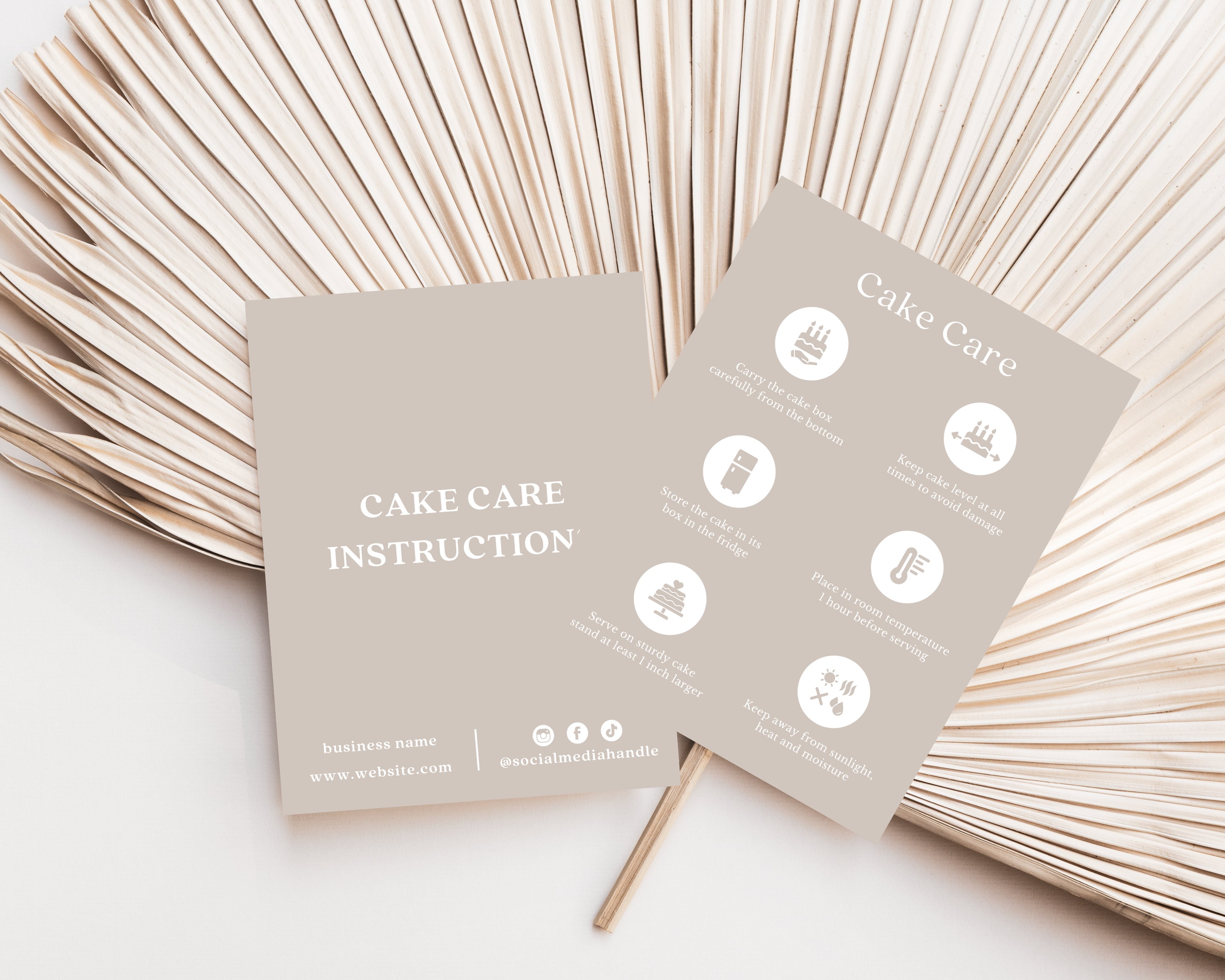 Cake Care Card Template, Minimalist Cake Instructions, Editable Cake ...