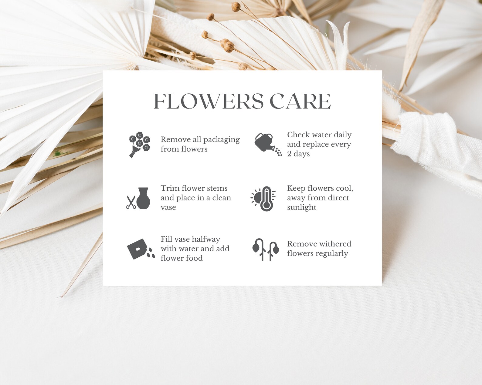 Flowers Care Card Template, Printable Florist Care Card, Bouquet Care ...