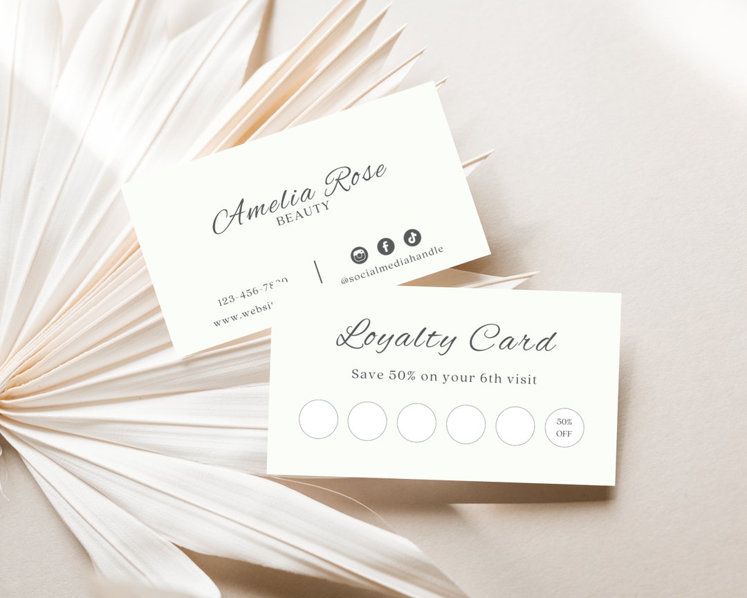 Beauty Loyalty Card Template, DIY Reward Cards, Minimalist Salon Stamp ...
