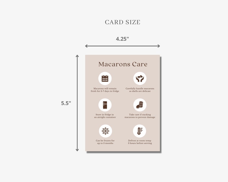 Editable Macarons Care Card Template, Macarons Care Insert, Minimalist ...