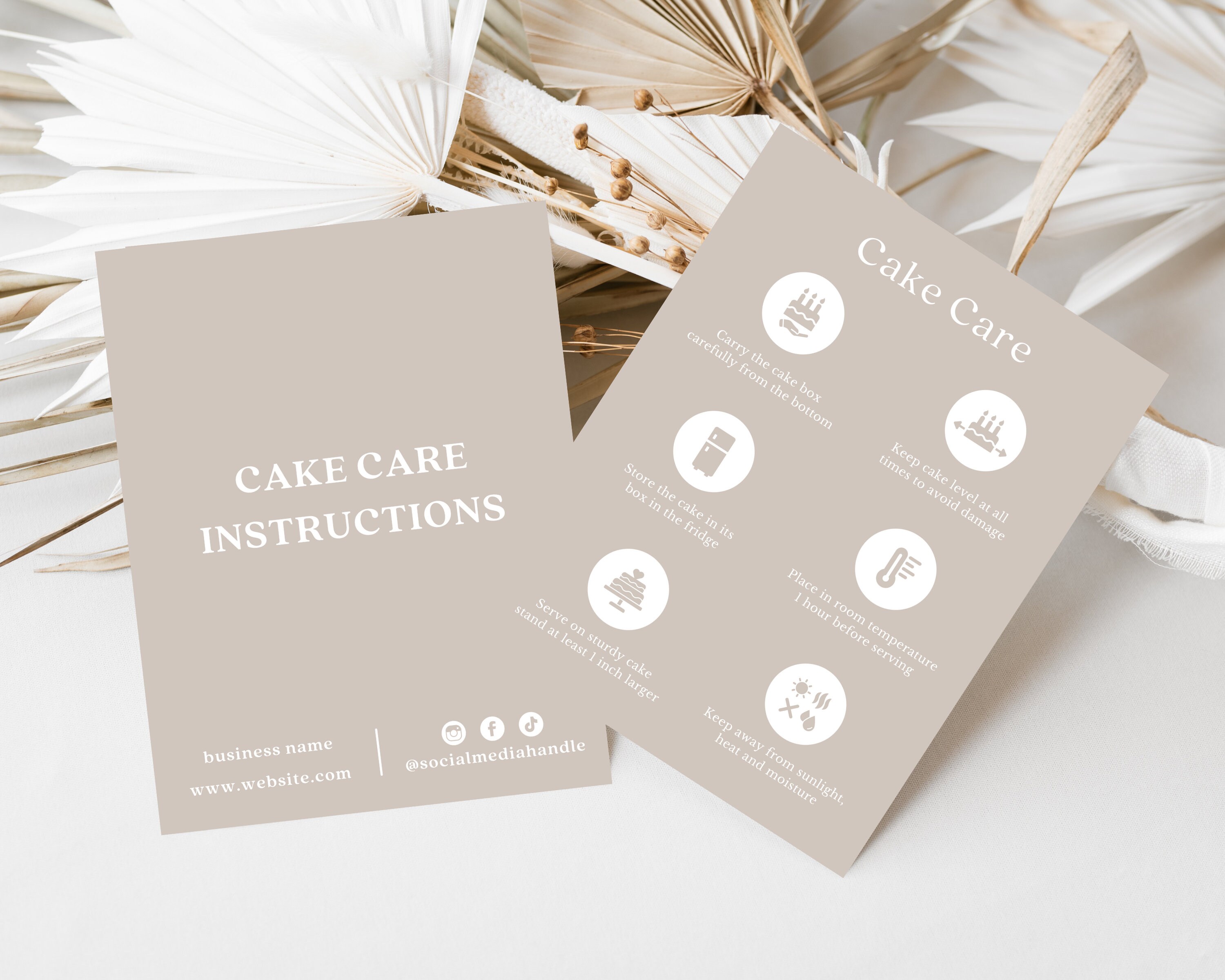Cake Care Card Template, Minimalist Cake Instructions, Editable Cake ...