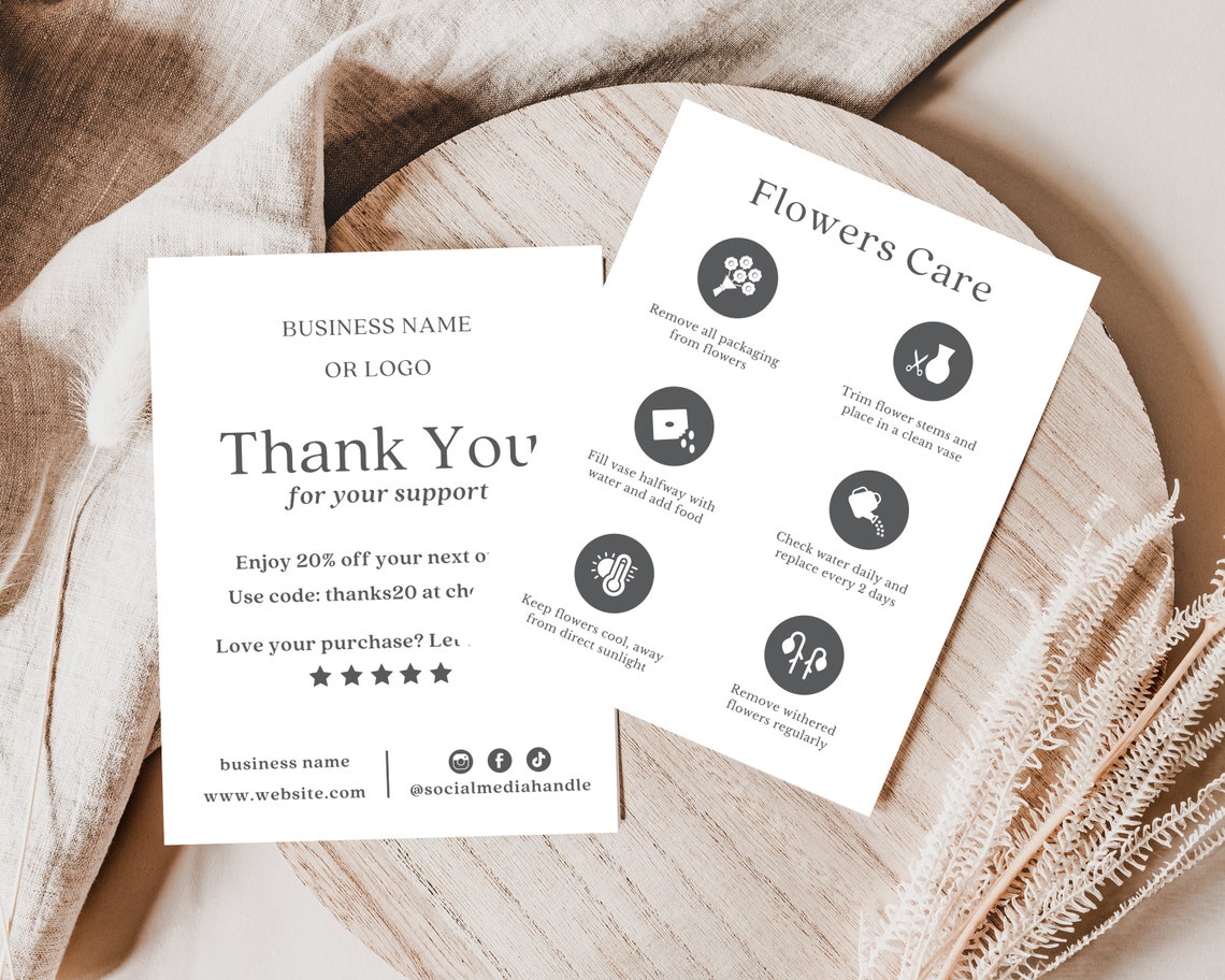 Flowers Care Card Template, Printable Florist Care Card, Bouquet Care ...