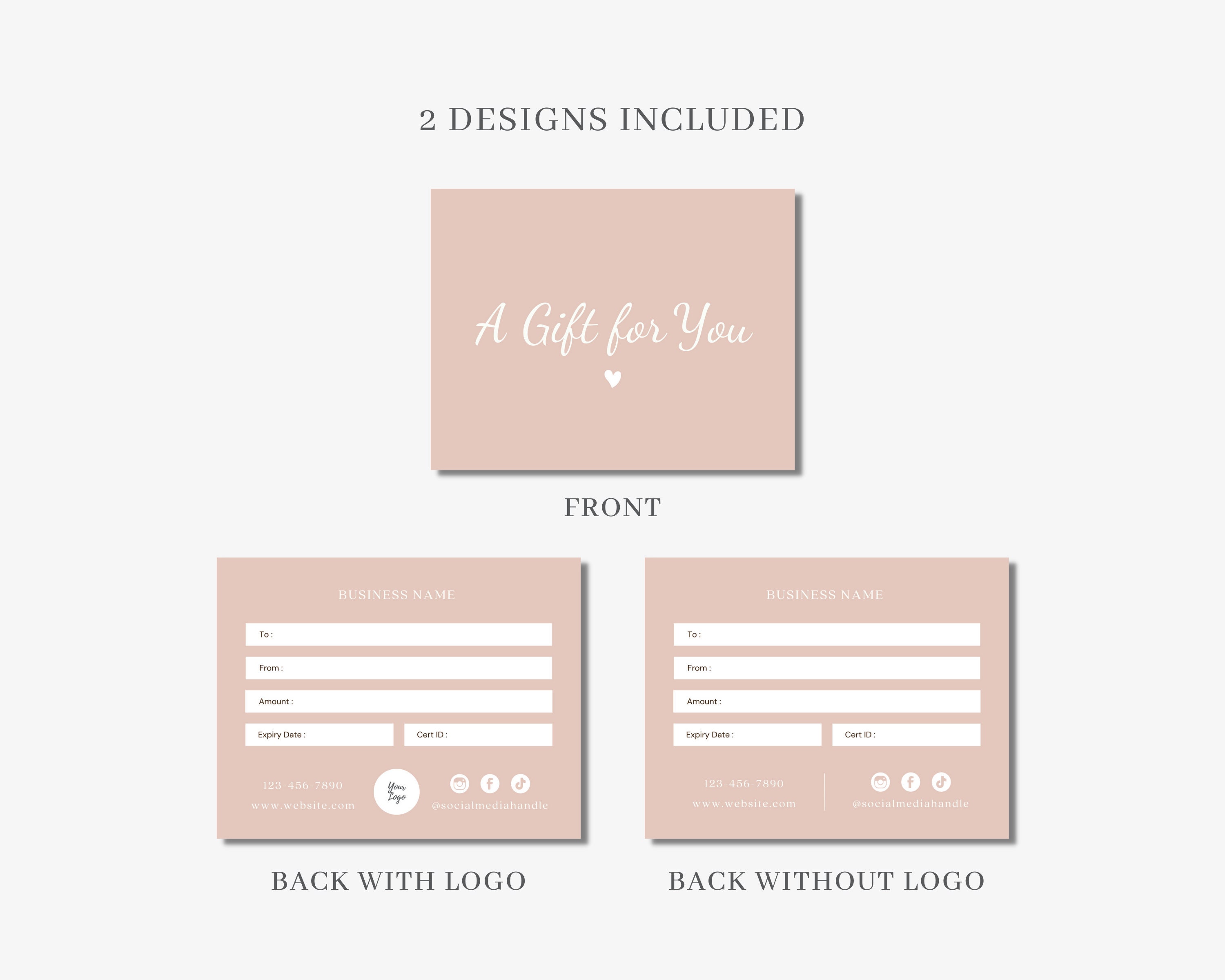 Editable Gift Card Template With Logo DIY Printable Gift - Etsy UK