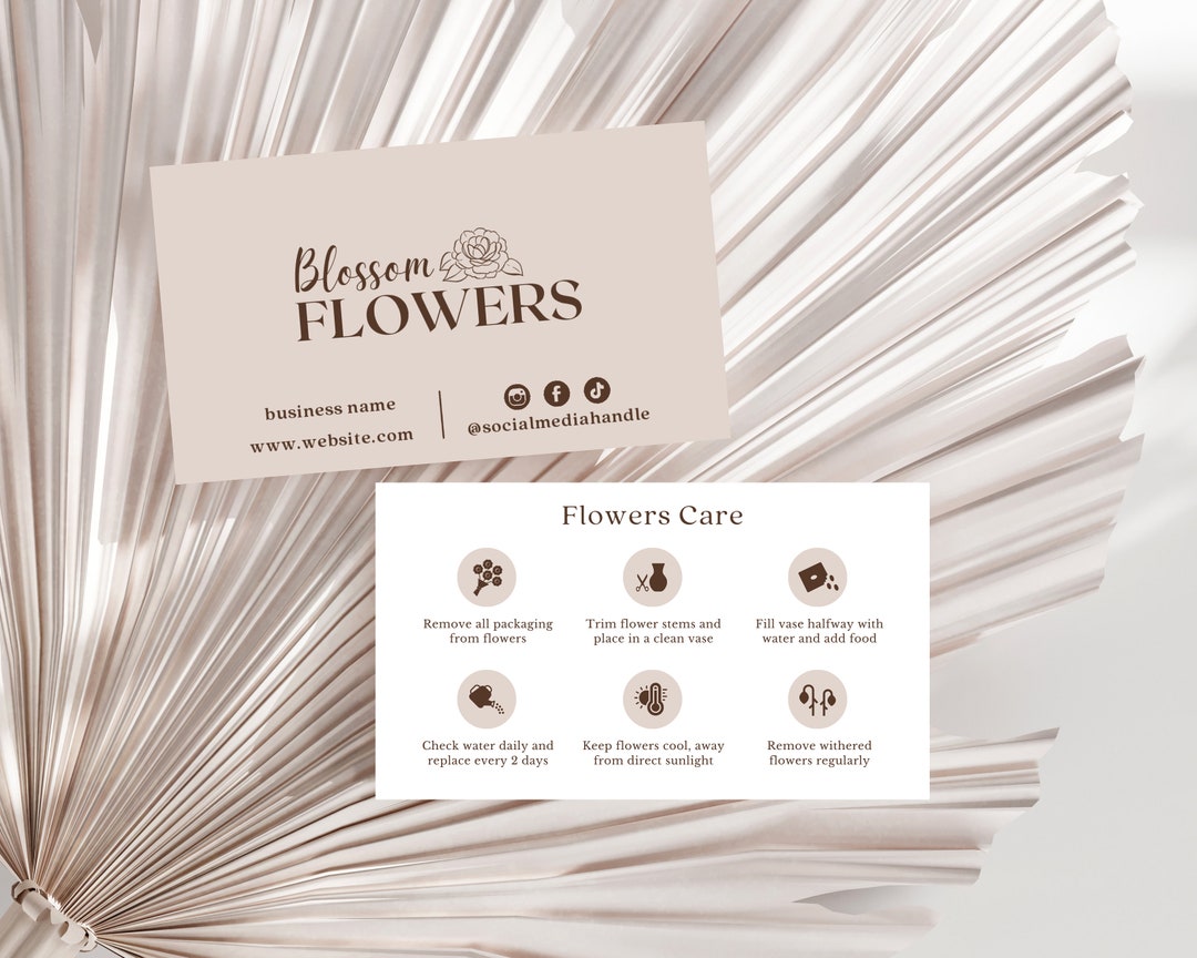 Flowers Care Card Template, Printable Florist Care Card, Bouquet Care ...