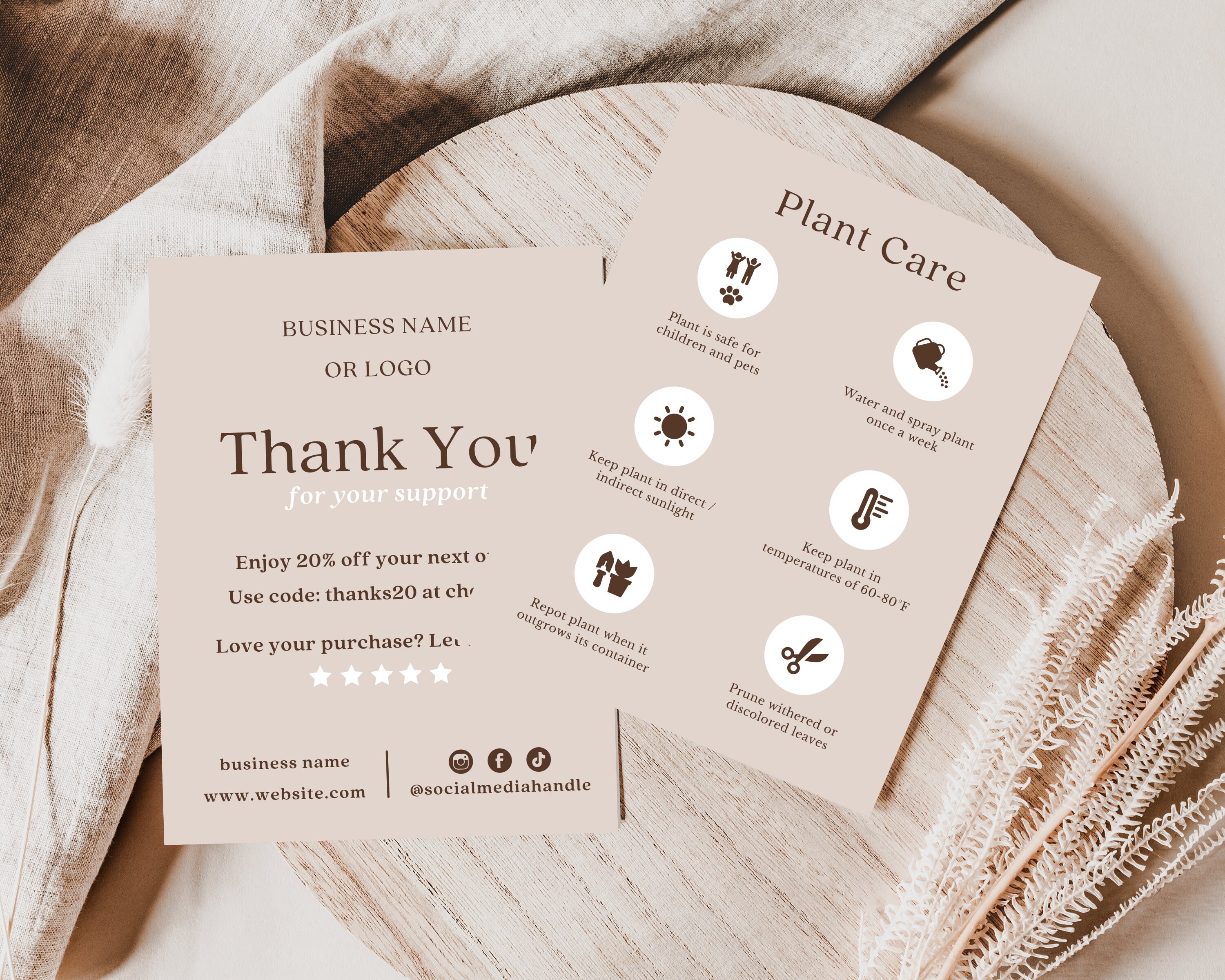 Editable Plant Care Card Template, Plant Care Package Insert, Printable ...