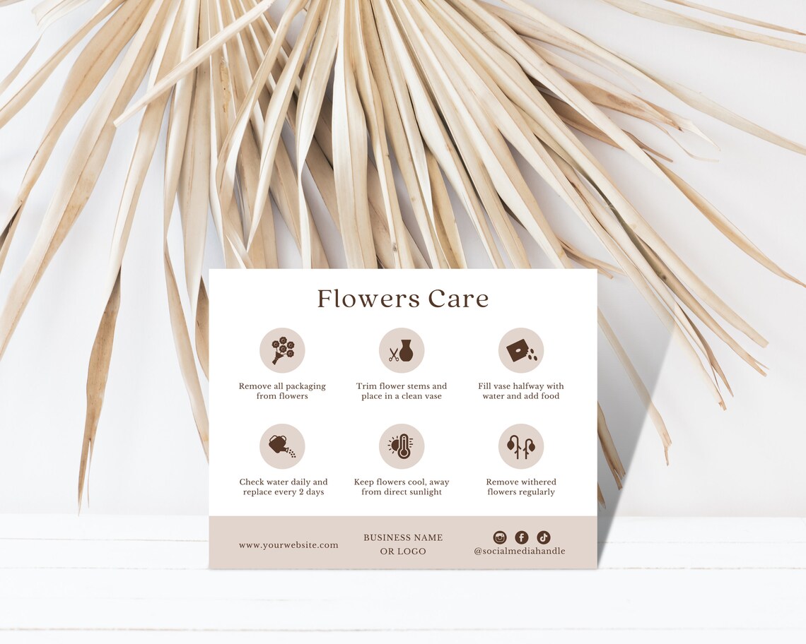 Editable Flowers Care Instructions Card, Printable Florist Care Card ...
