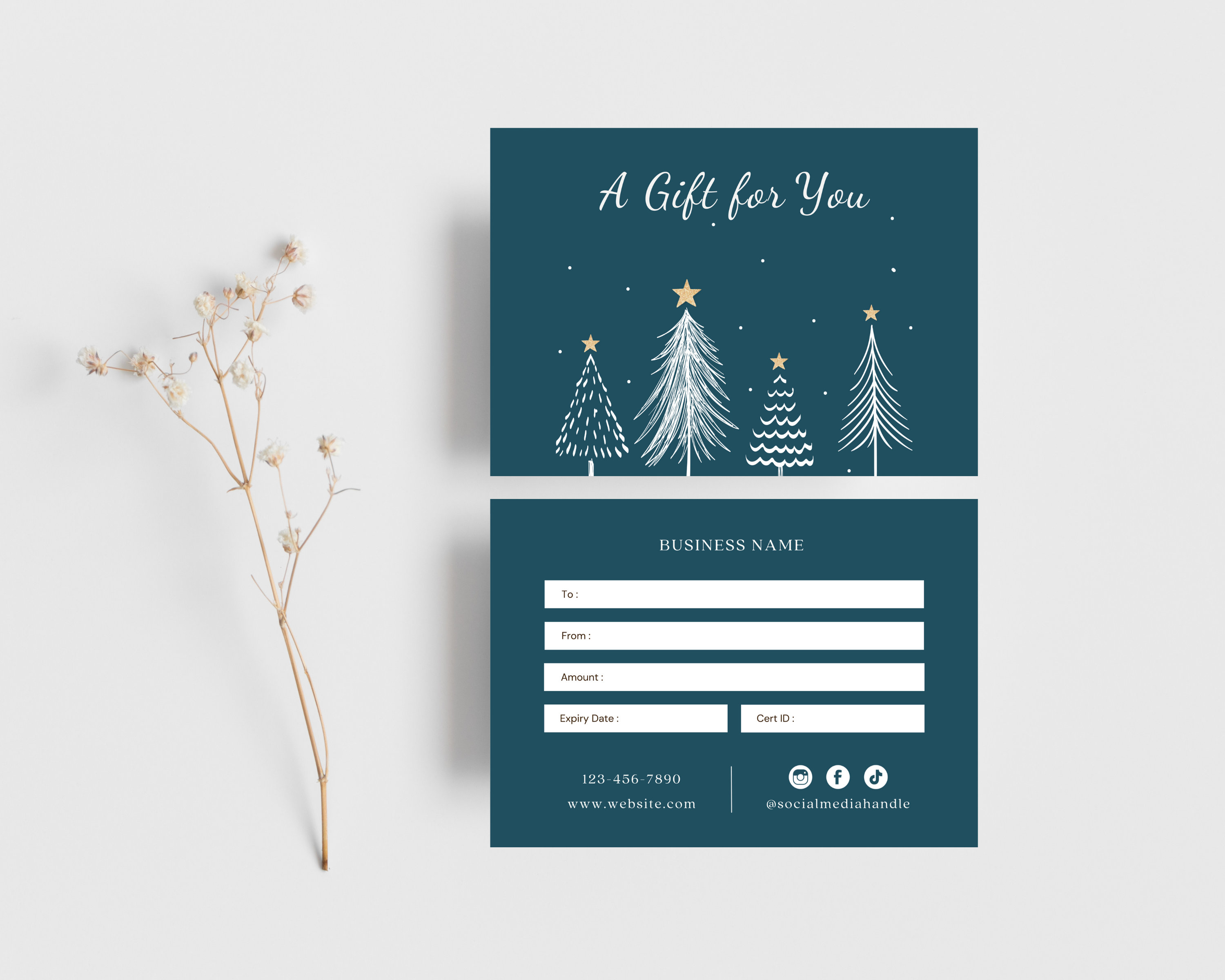 Holiday Gift Card Template, Printable Christmas Gift Voucher, Modern ...