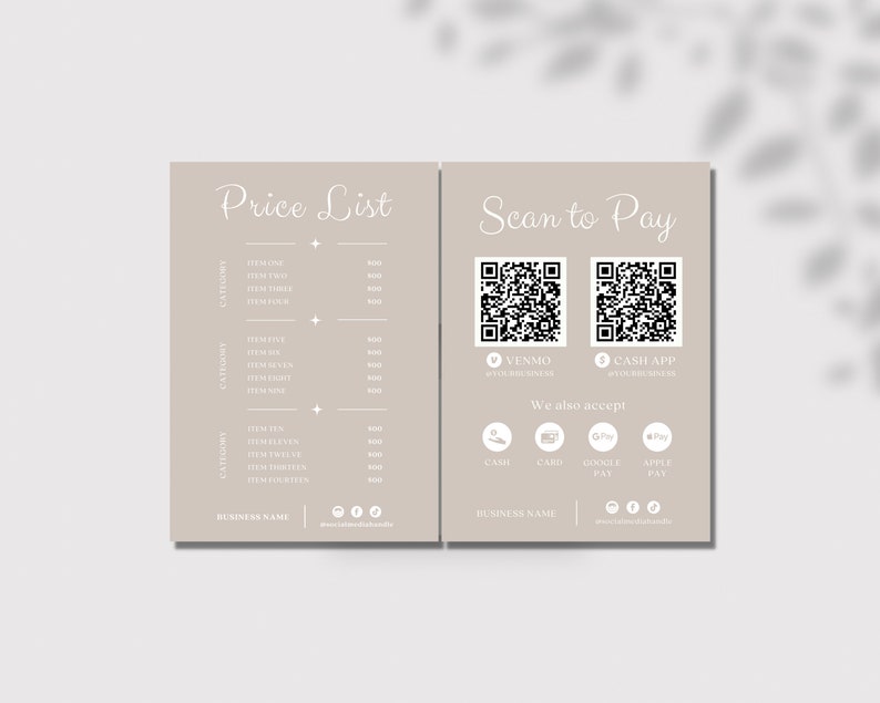 Printable Scan to Pay Sign & Price List Template QR Code - Etsy