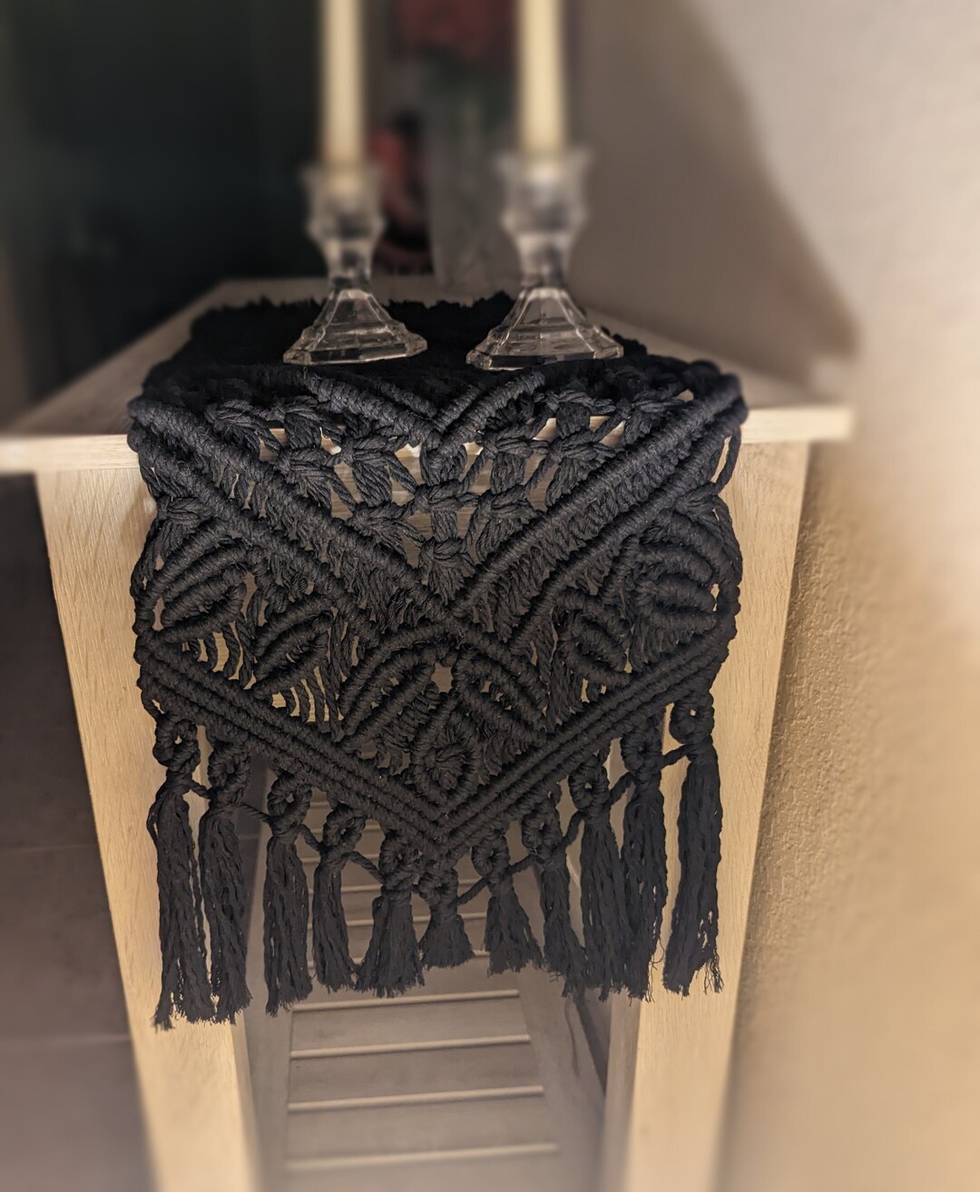 Black Macrame Table Runner: Handmade Boho Gothic Altar Cloth - Etsy